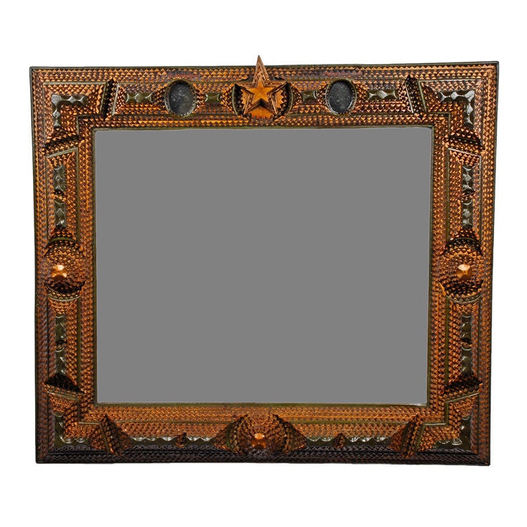 Tramp Art Mirror with Painted Decoration and Inset Mirrors For Sale at ...
