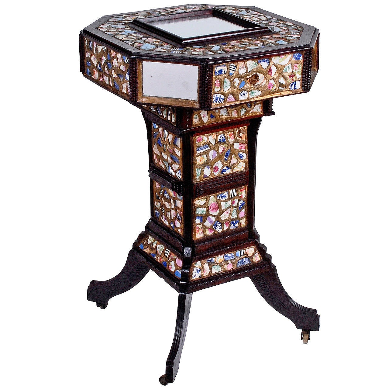 Mosaic Chard Tramp Art Stand with Secret Compartment For Sale at 1stDibs