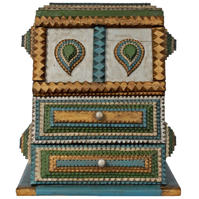 Painted Tramp Art Chest with Hearts at 1stDibs