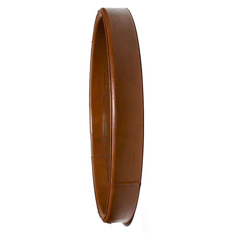 Leather Framed Round Mirror by Jorge Zalszupin for L'atelier at 1stDibs