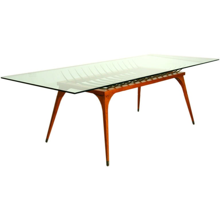 Exotic Wood and Bronze Spike Dining Table with Glass Top at 1stDibs