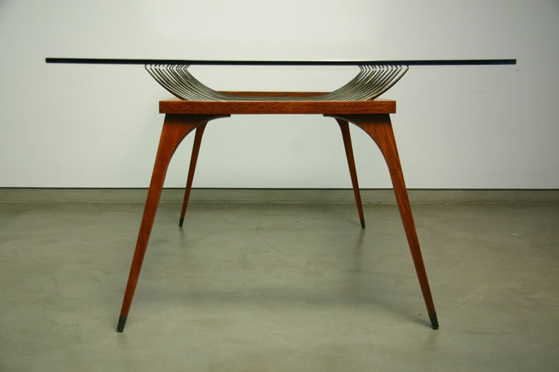 Exotic Wood and Bronze Spike Dining Table with Glass Top at 1stDibs