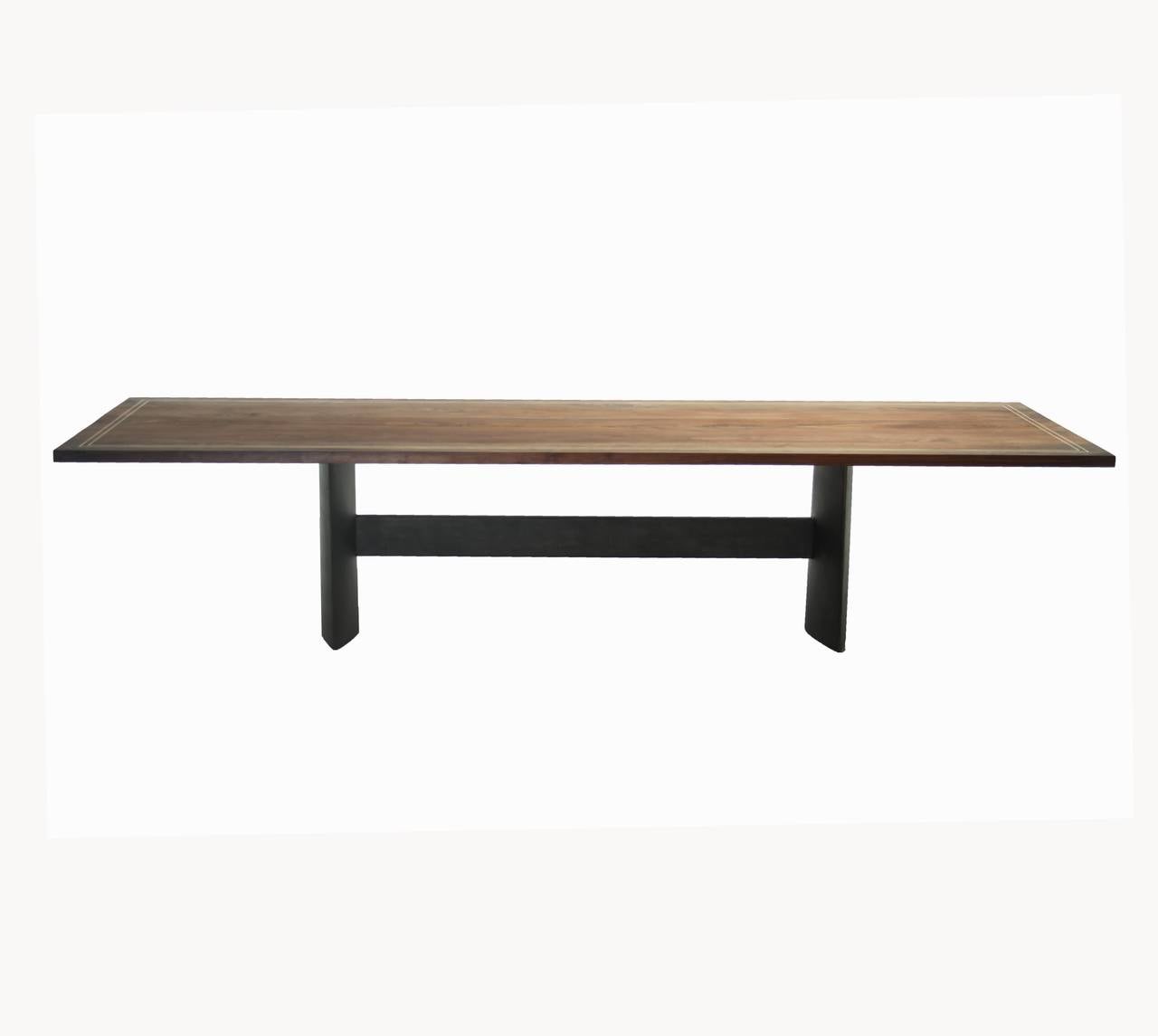 Custom Walnut Dining Table With Solid Brass Inlay At 1stdibs Brass Inlay Dining Table Brass