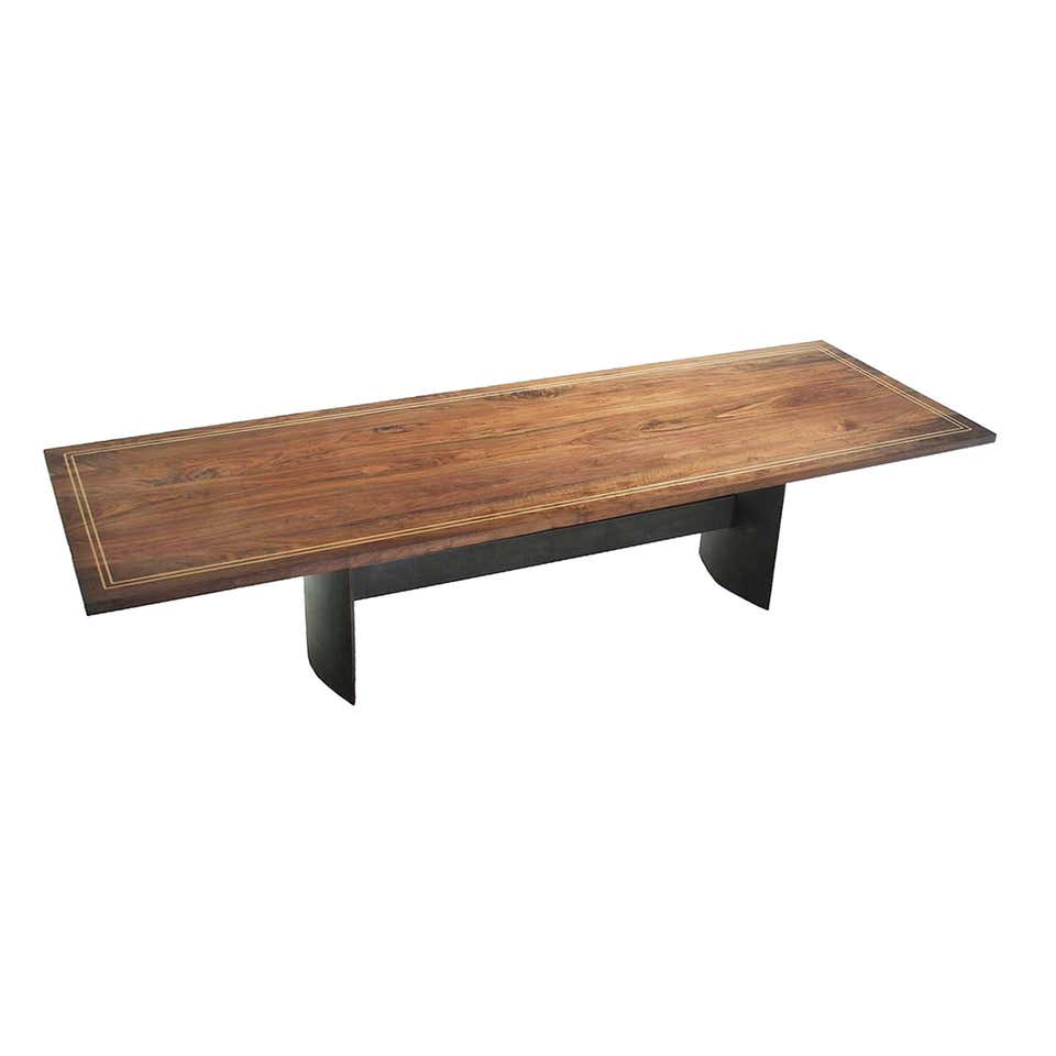 Custom Walnut Dining Table With Solid Brass Inlay At 1stdibs Brass Inlay Dining Table Brass