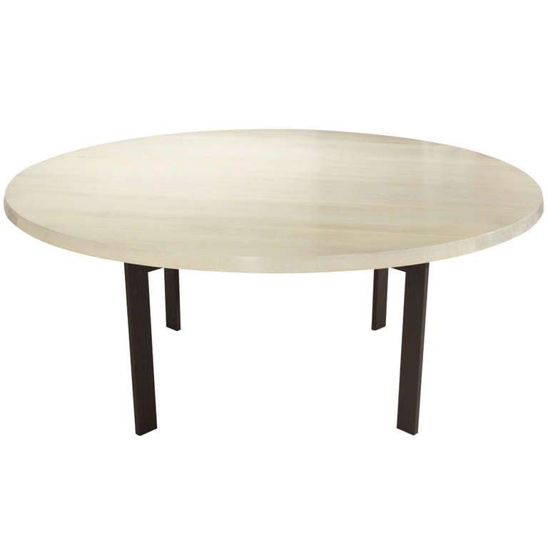 Custom Round Bleached Walnut Dining Table by Thomas Hayes Studio at 1stDibs