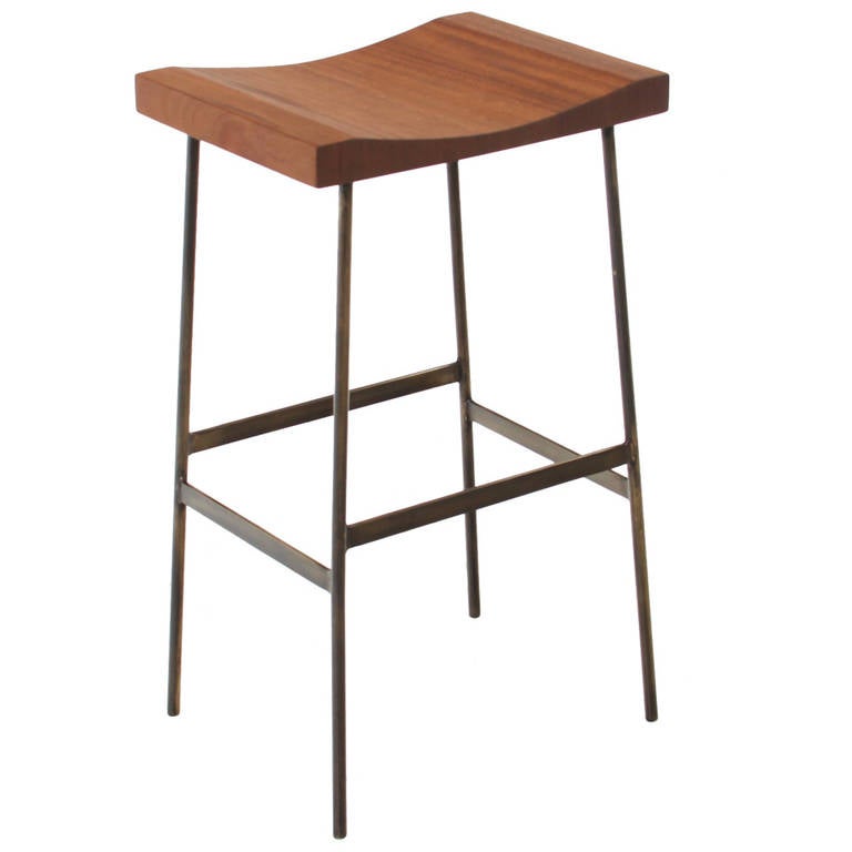 The Brass Bunda Bar Stool in Mahogany by Thomas Hayes Studio at 1stDibs