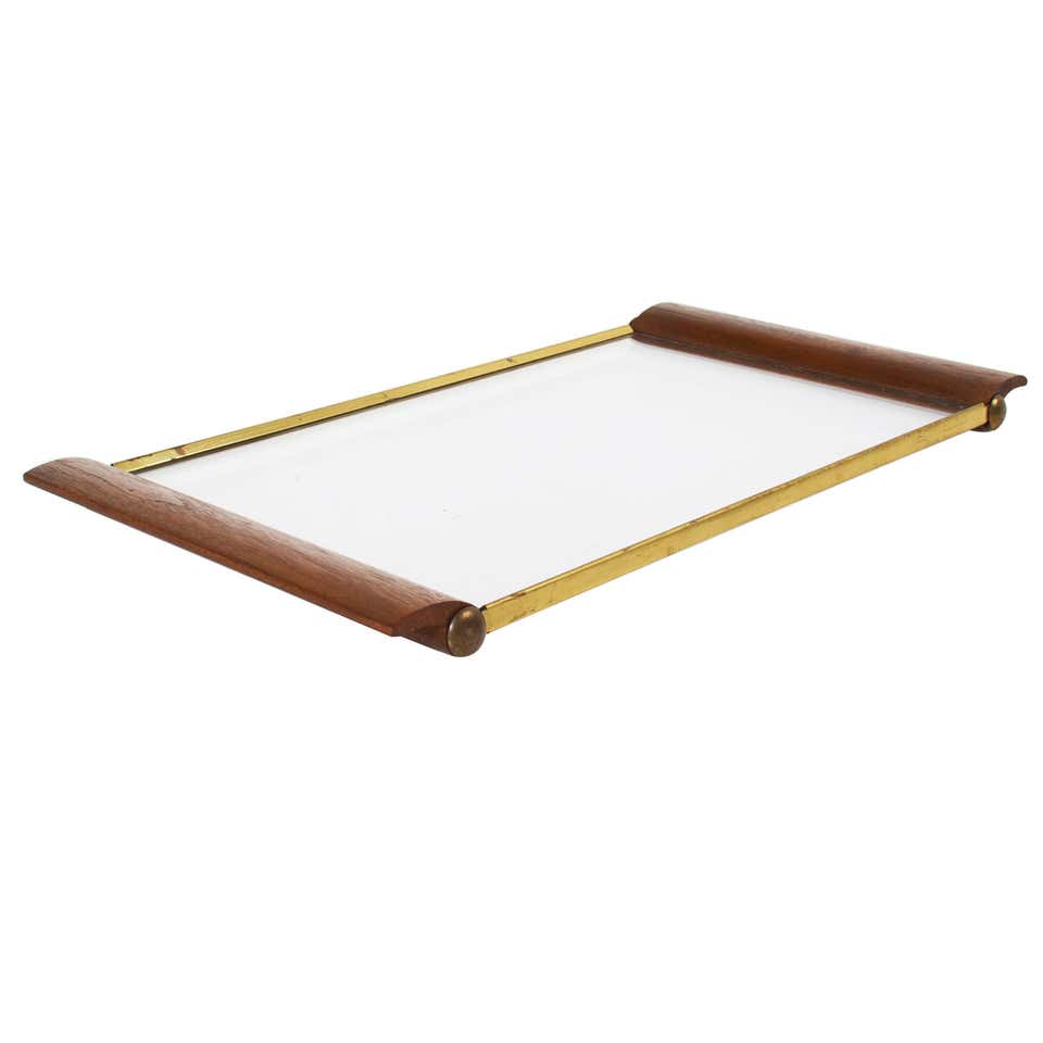 Italian Walnut And Glass Serving Tray At 1stdibs