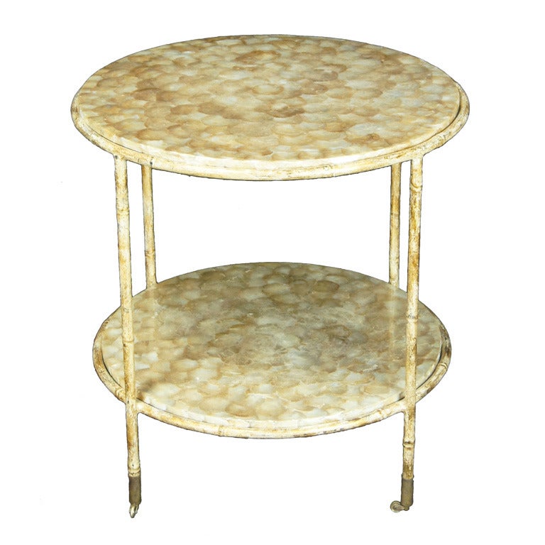 Italian Metal Faux Bamboo and Capiz Shell Side Table at 1stDibs