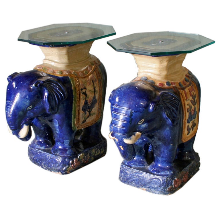 Pair of Chinese Glazed Ceramic Elephant Tables at 1stDibs