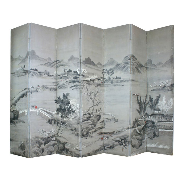 Fantastic Chinese Screen in Grisaille Palette at 1stDibs