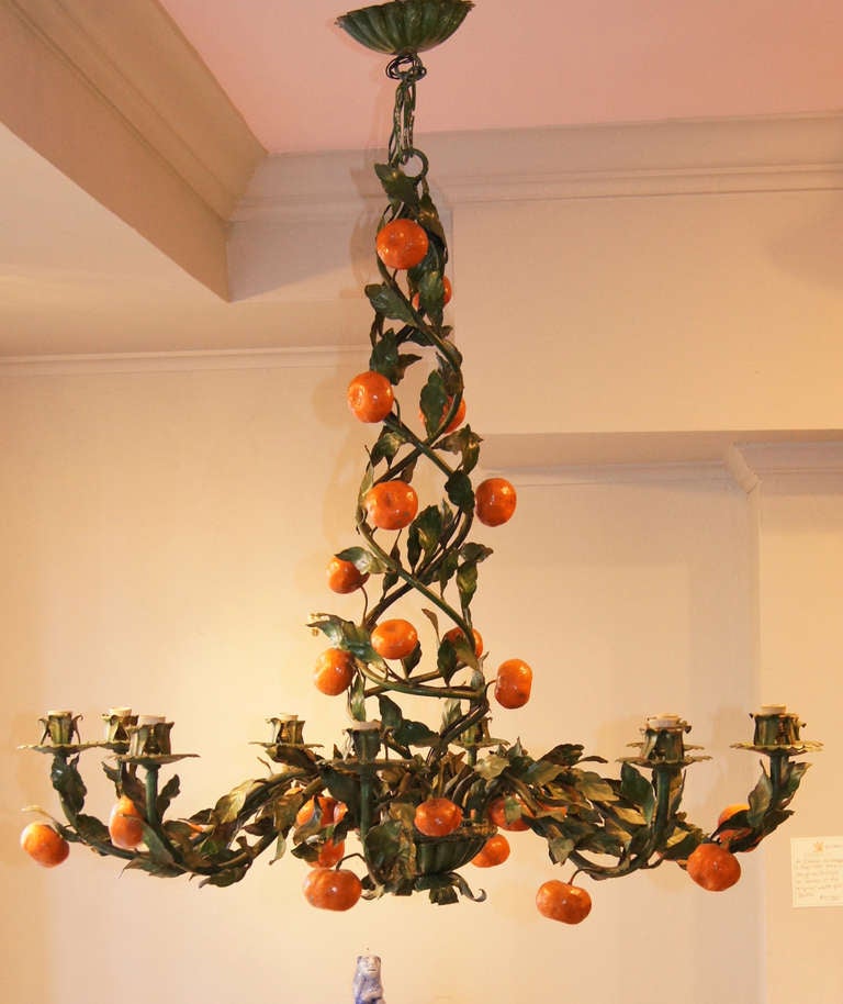 Whimsical Painted Tole "Orange" Chandelier at 1stDibs
