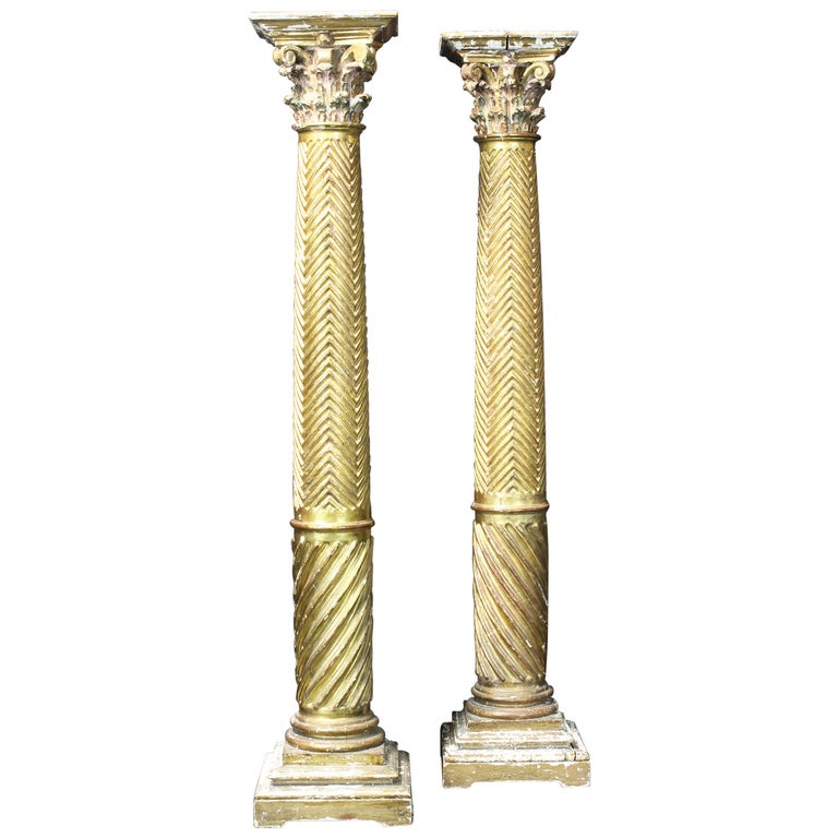 Pair of 19th Century Italian Neoclassical Gilt-Wood Columns at 1stDibs