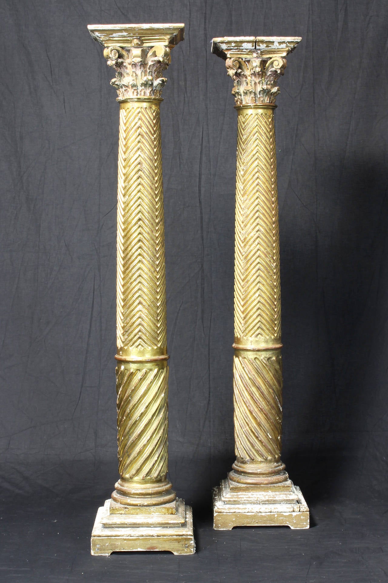 Pair of 19th Century Italian Neoclassical Gilt-Wood Columns at 1stDibs