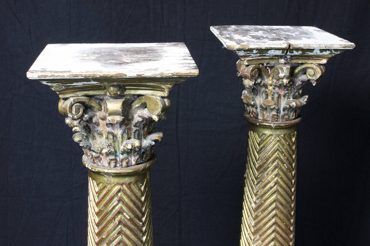 Pair of 19th Century Italian Neoclassical Gilt-Wood Columns at 1stDibs