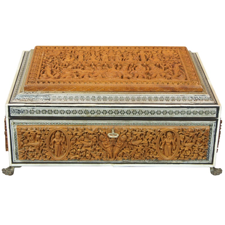 Anglo Indian Carved Wood and Ivory Sewing Box at 1stDibs