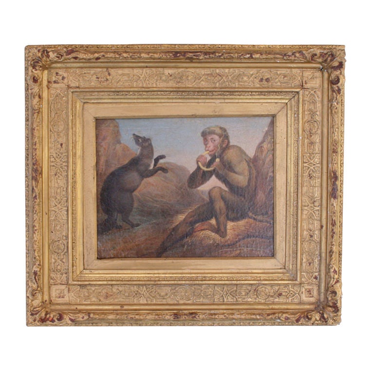 Oil Painting of a Monkey and Weasel at 1stDibs