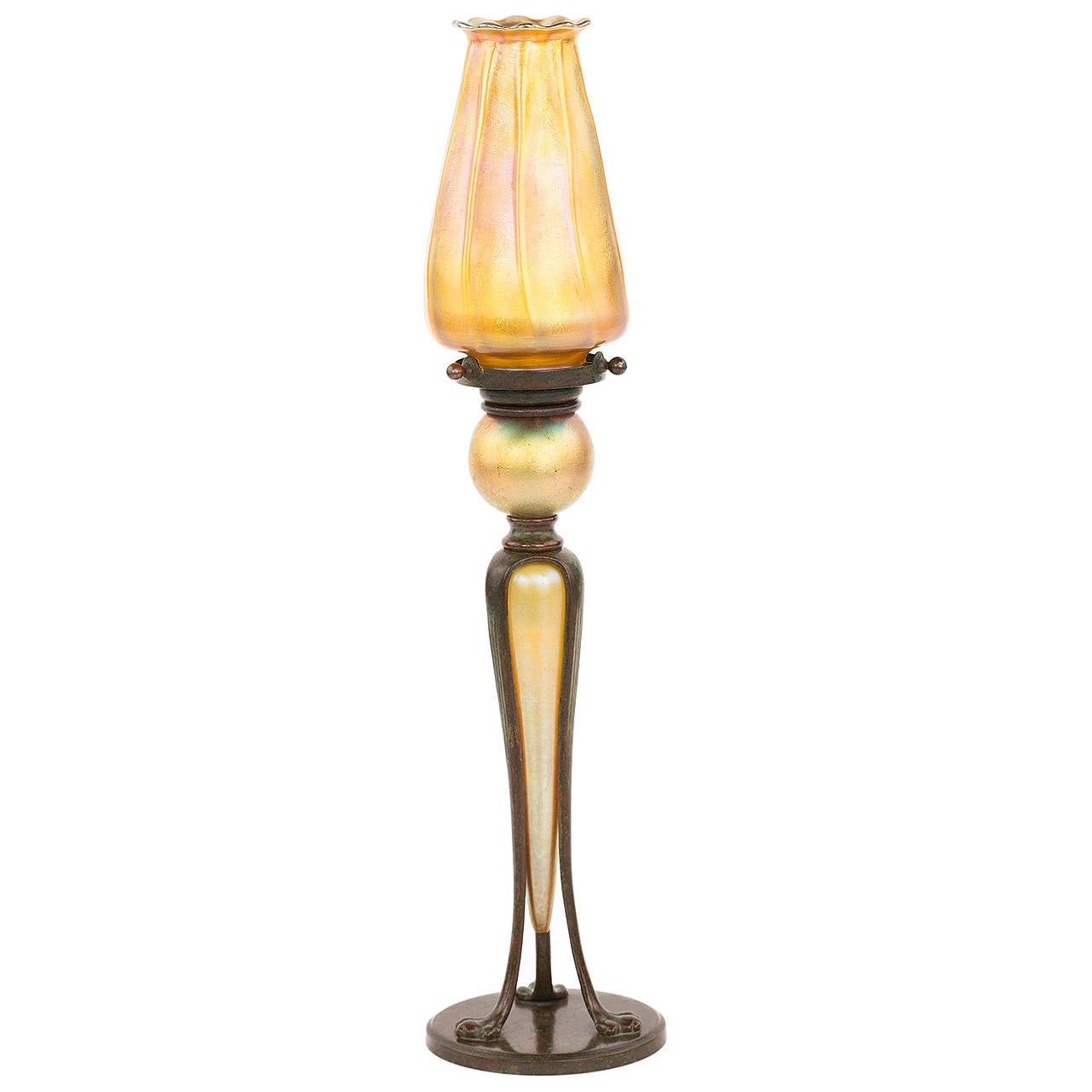 Tiffany Studios Bronze and Favrile "Cat's Paw" Candlestick For Sale at ...