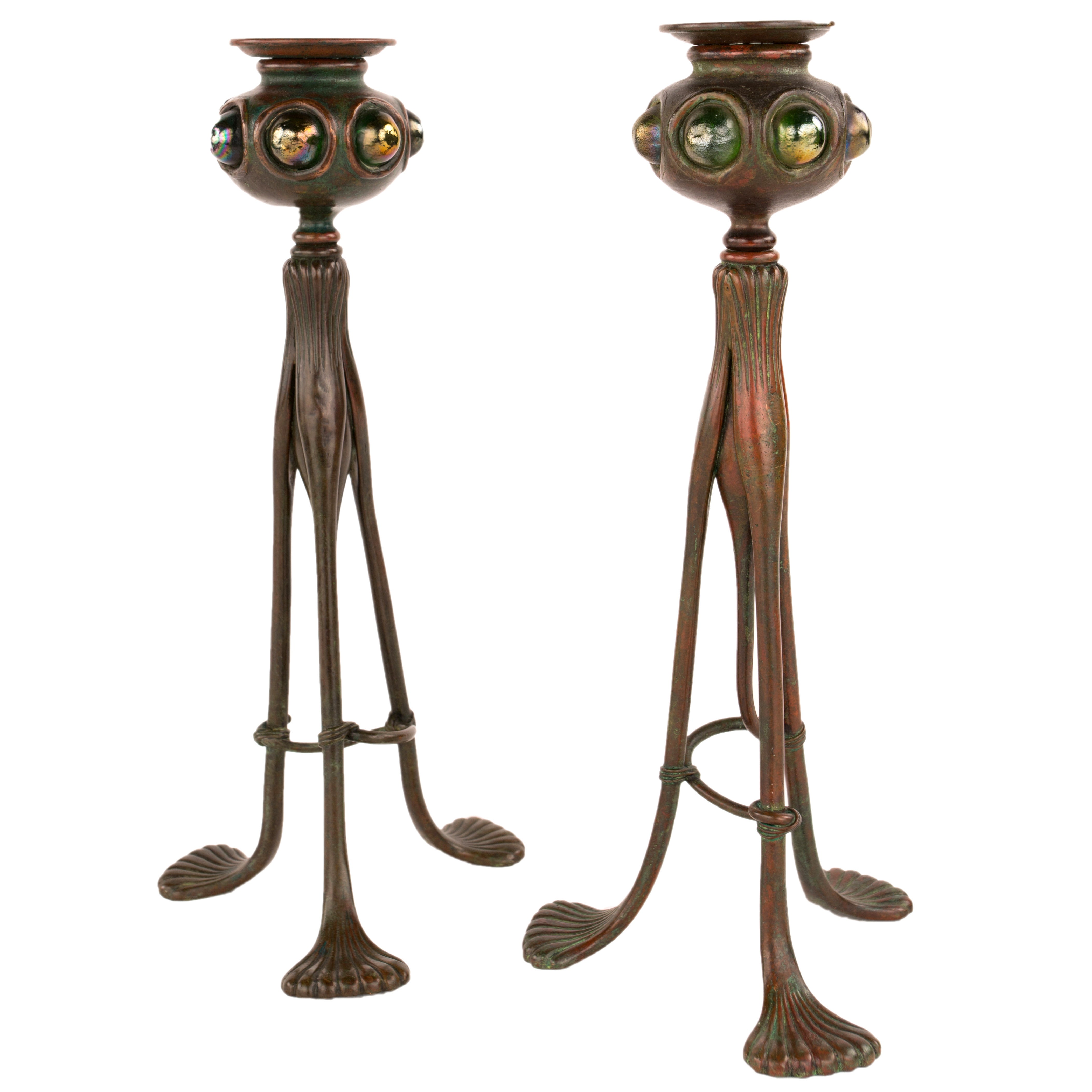 Tiffany Studios "Organic Jeweled" Candlesticks at 1stDibs
