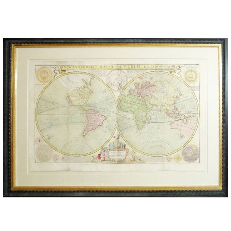 Large Framed Eighteenth Century World Map For Sale at 1stDibs