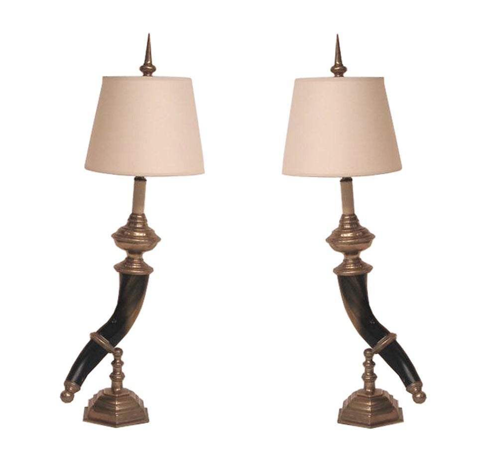 Pair of Mid Century Brass and Faux Horn Lamps by Chapman at 1stDibs