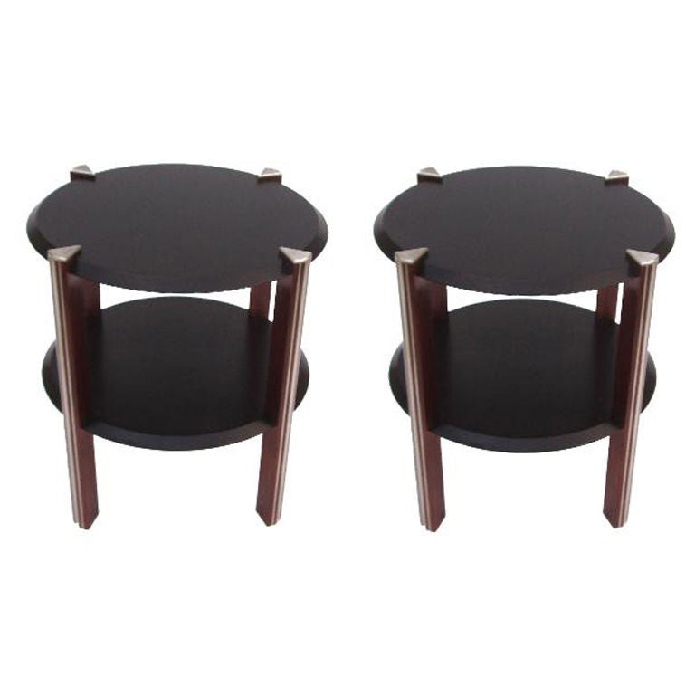 Pair of Art Deco Style End Tables with Stainless Steel Detailing at 1stDibs