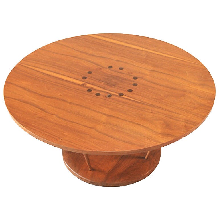 Mid Century Round Cocktail Table with Circle Inlay Design at 1stDibs