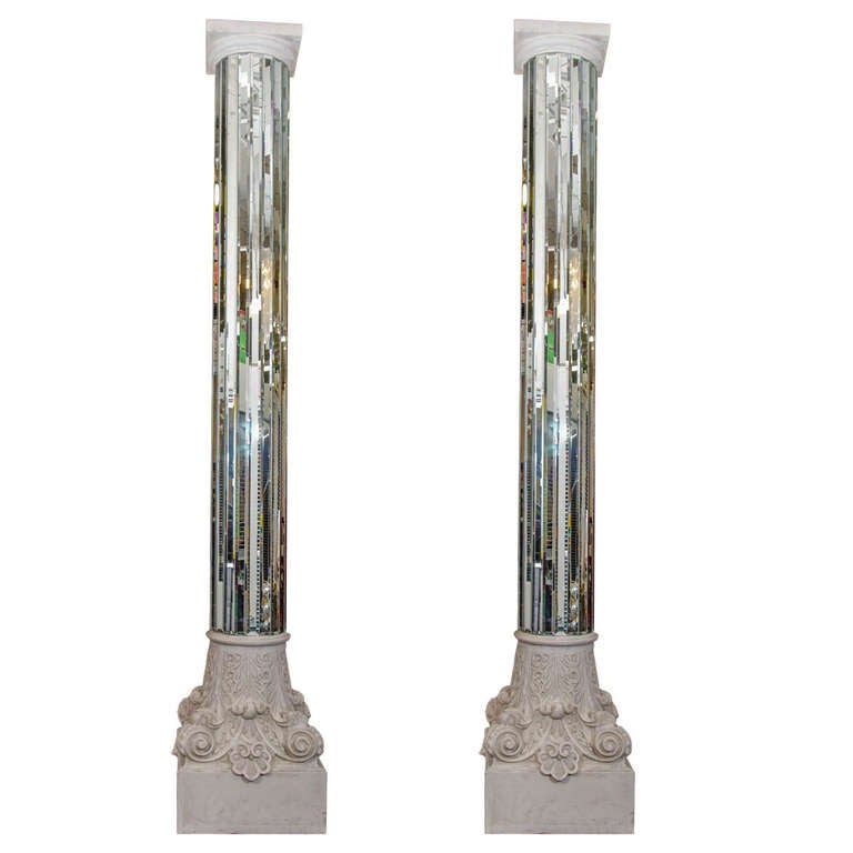 Amazing Modern Monumental Pair Of Mirrored White Columns For Sale at ...