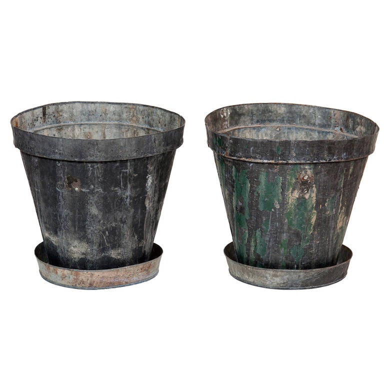 Pair Of Large Vintage Steel Cache Pots With Saucers For Sale At 1stdibs pair-of-large-vintage-steel-cache-pots-with-saucers-for-sale-at-1stdibs
