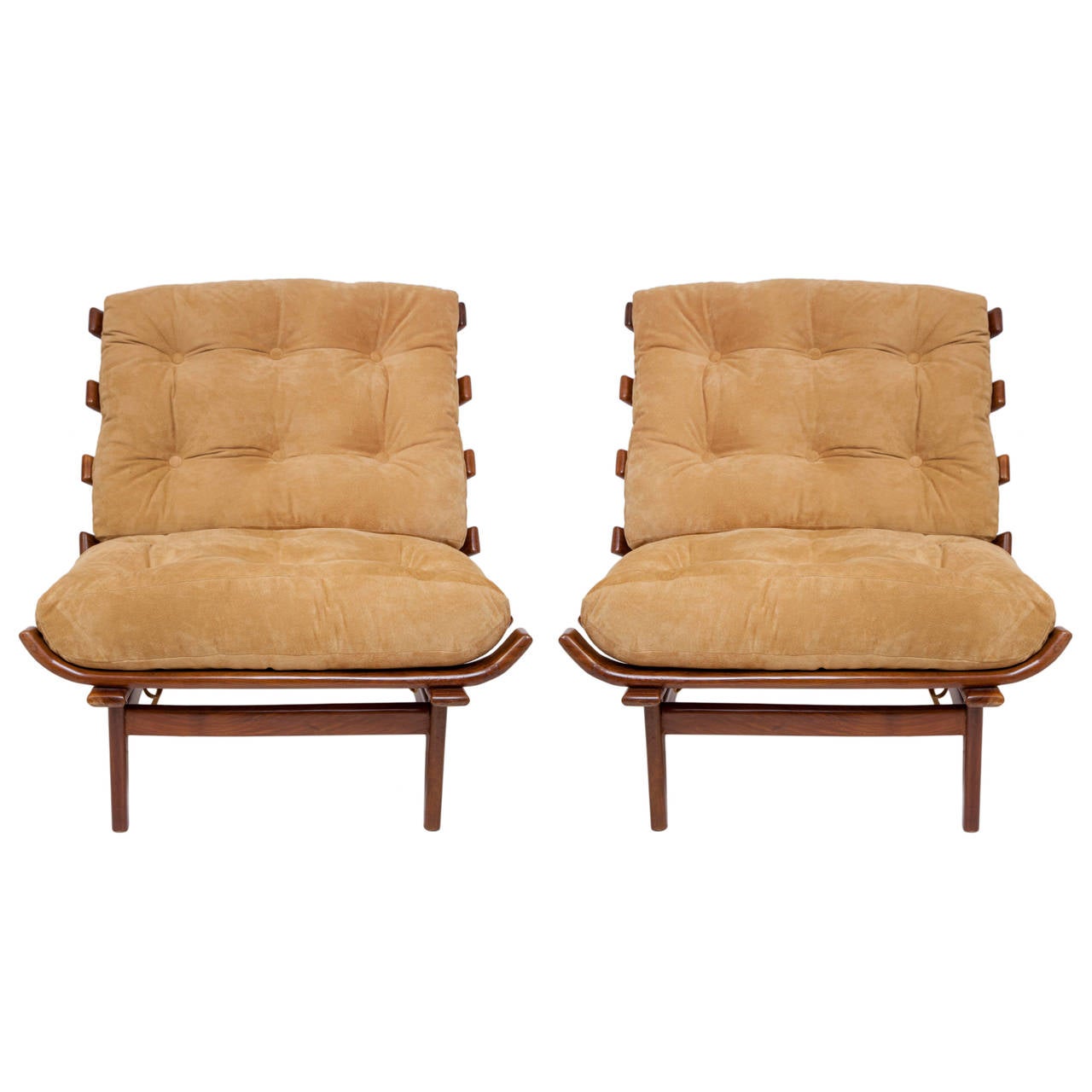 Pair of Rib Chairs in Brazilian Imbuia and Suede, Attributed to Martin ...