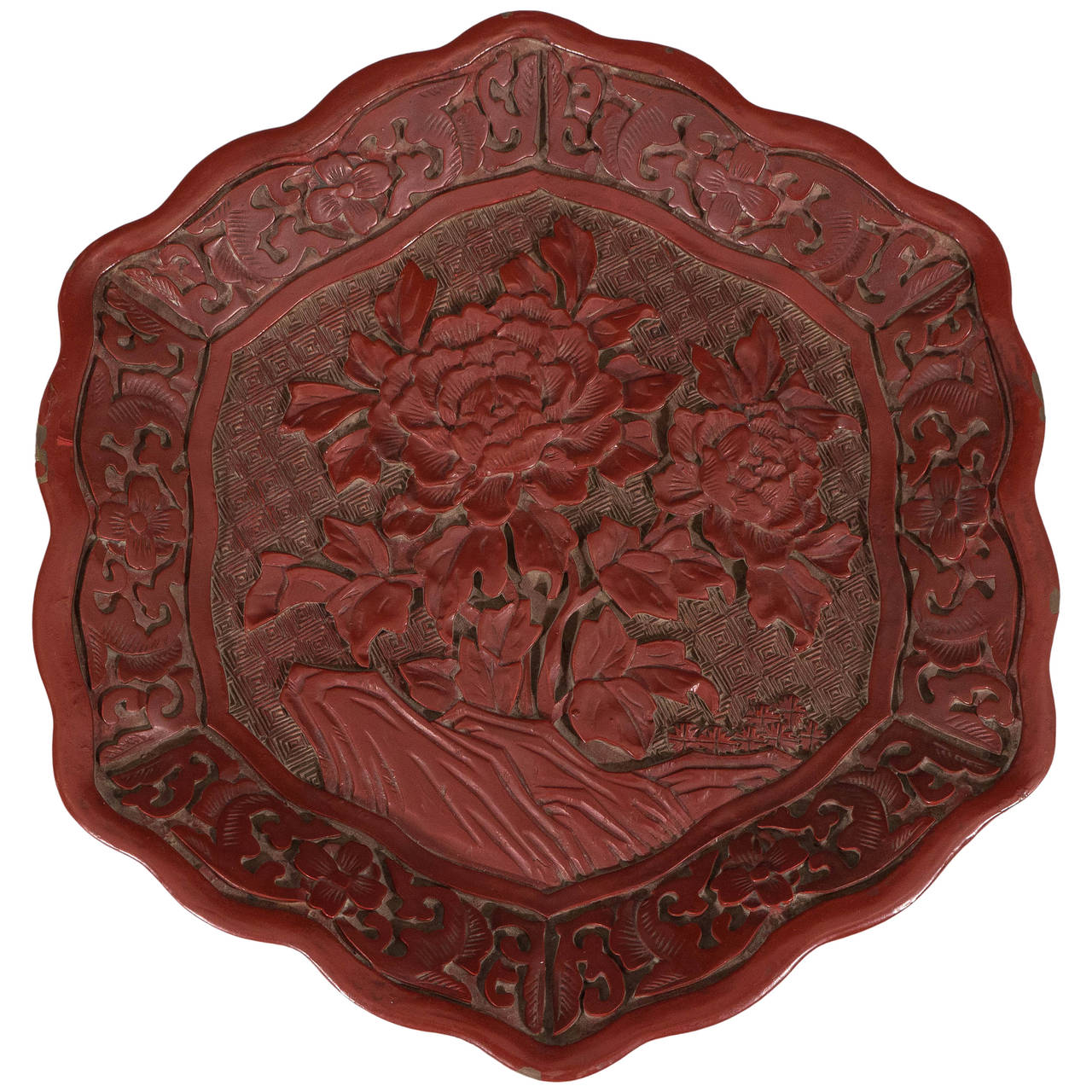Chinese Late 18th Century Hexagonal Cinnabar Plate with Floral Detail ...
