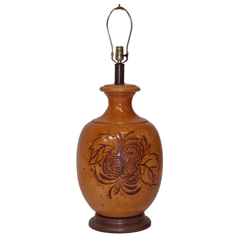 Midcentury Ceramic Table Lamp w/ Leaf Motif at 1stDibs