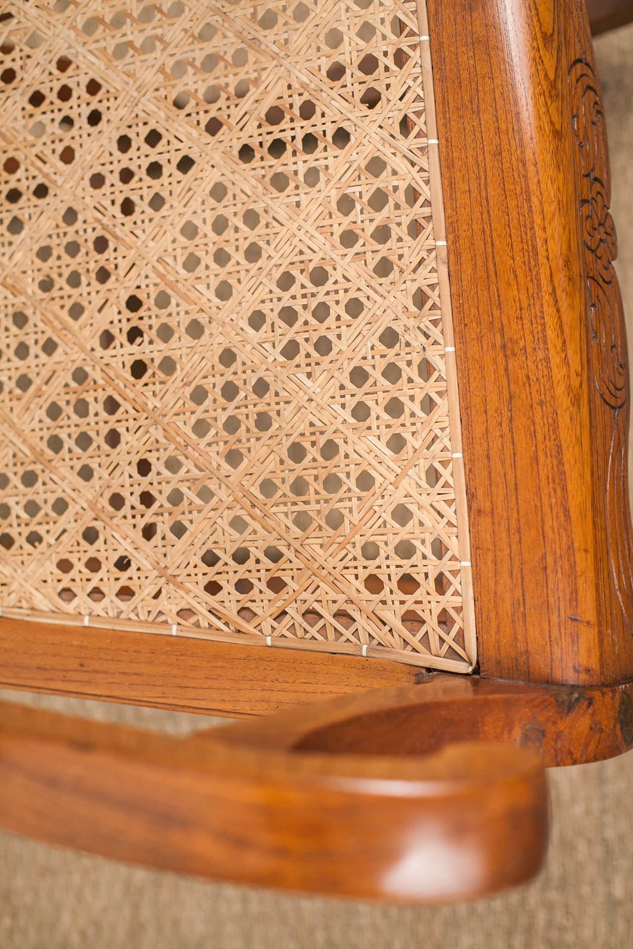 Indo-Portuguese Teak Rocking Chair with Caned Seat For Sale at 1stDibs