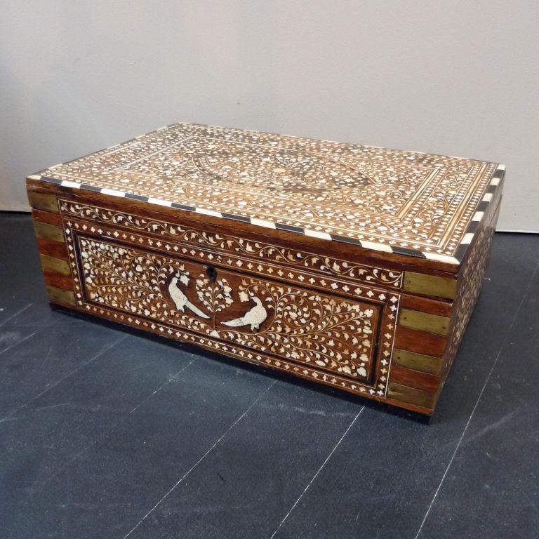 Anglo-Indian Rosewood Box with Ivory Peacock Inlay at 1stDibs