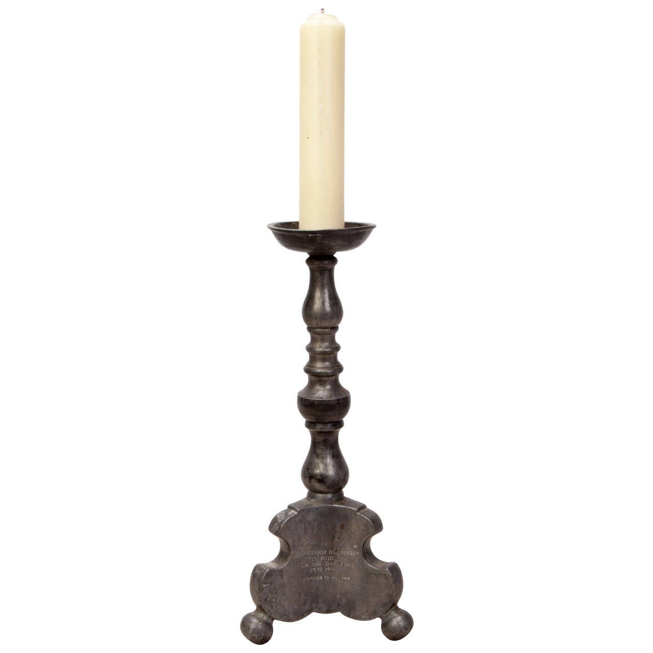 Danish Engraved Pewter Candlestick at 1stDibs