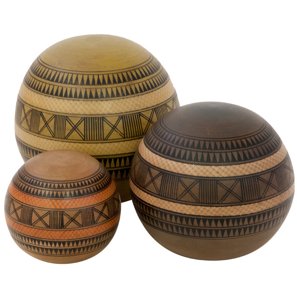 Hand-Painted Terracotta Balls at 1stDibs