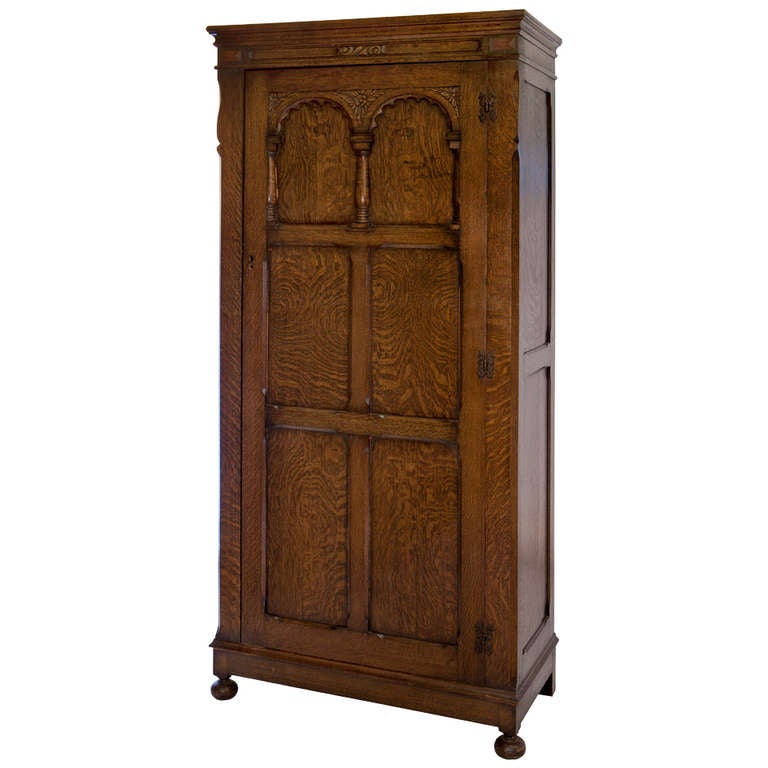 Jacobean Revival Style Oak Wardrobe at 1stDibs