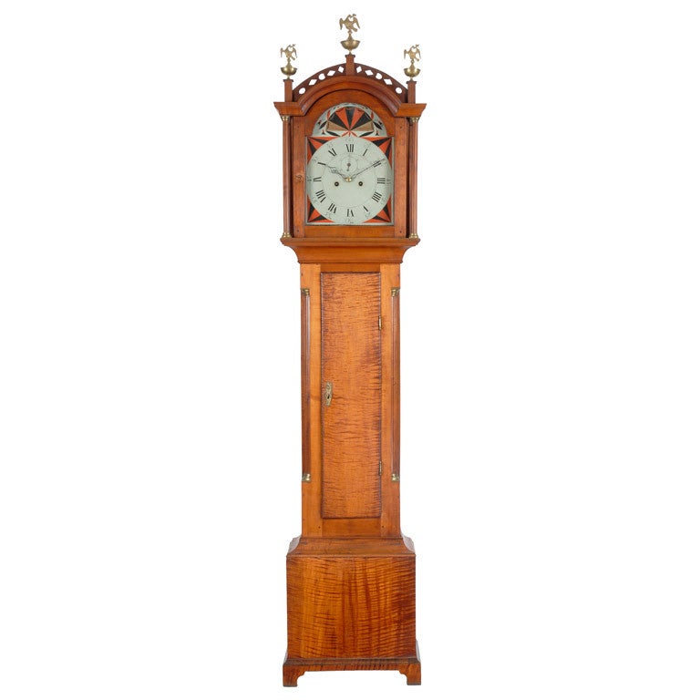 A Tiger maple tall clock at 1stDibs