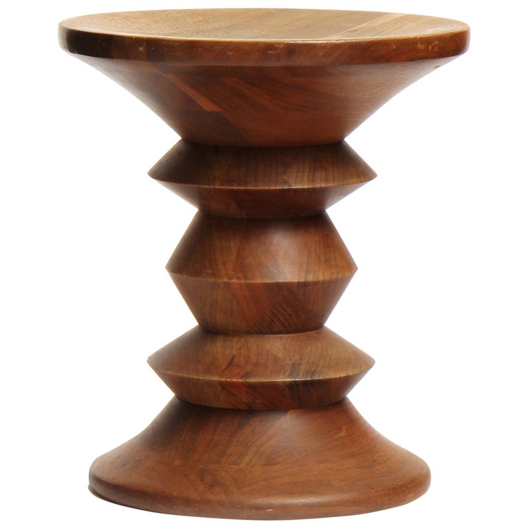 Turned Walnut Stool by Charles and Ray Eames For Sale at 1stDibs