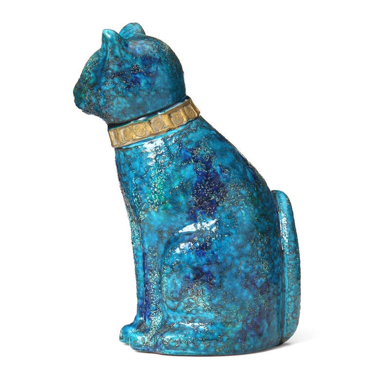 Blue Ceramic Cat at 1stDibs