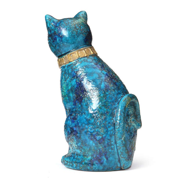 Blue Ceramic Cat at 1stDibs