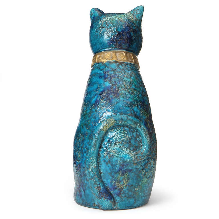 Blue Ceramic Cat at 1stDibs