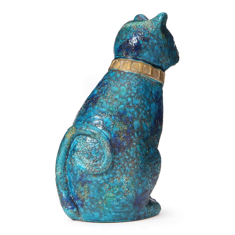 Blue Ceramic Cat at 1stDibs