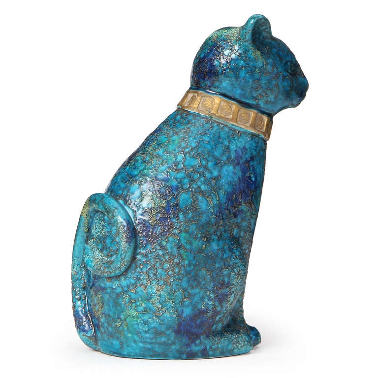 Blue Ceramic Cat at 1stDibs