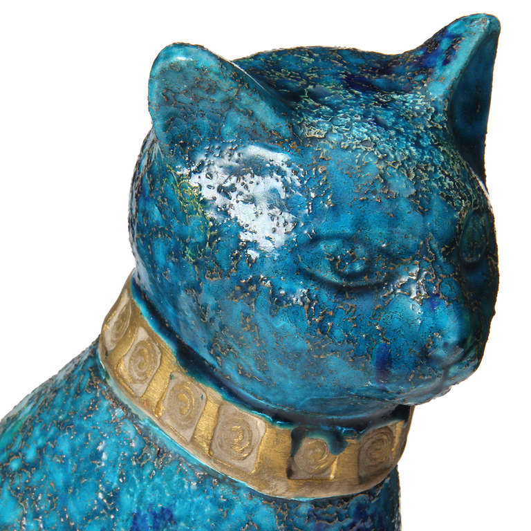 Blue Ceramic Cat at 1stDibs