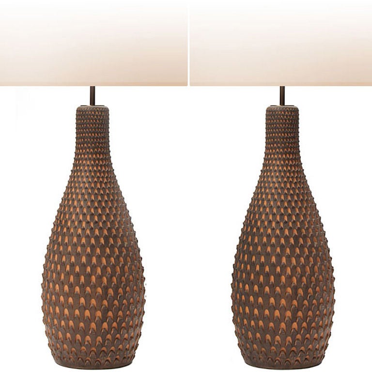 a huge pair of pottery lamps at 1stDibs