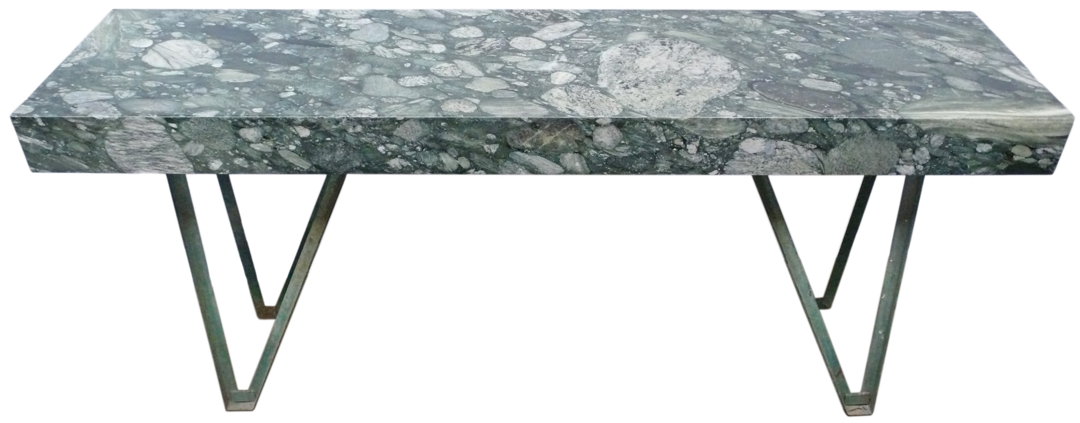 Console Table with Exotic Stone Top on Industrial Steel Legs at 1stDibs
