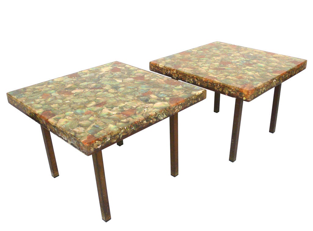 Fantastic Pair of Acrylic and Abalone Shell Side Tables at 1stDibs