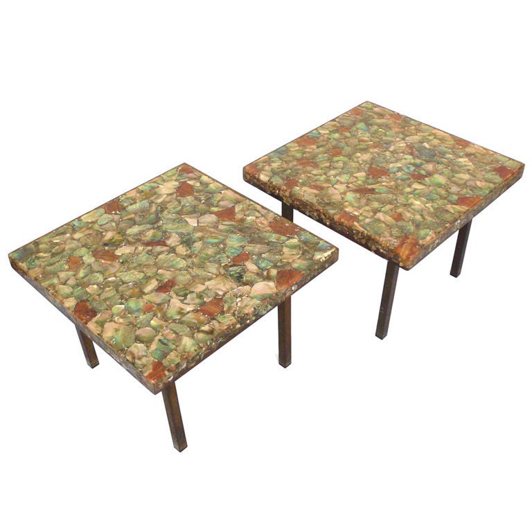 Fantastic Pair of Acrylic and Abalone Shell Side Tables at 1stDibs