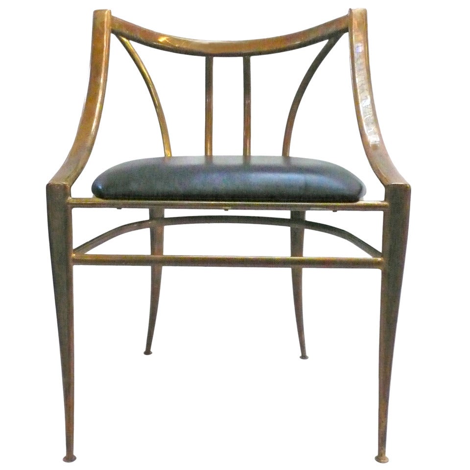 Elegant Brass and Black Leather Chair at 1stDibs