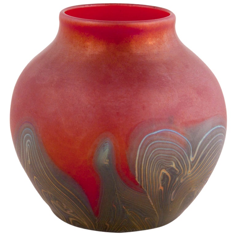 Tiffany Studios Favrile Glass Decorated Red Vase at 1stDibs
